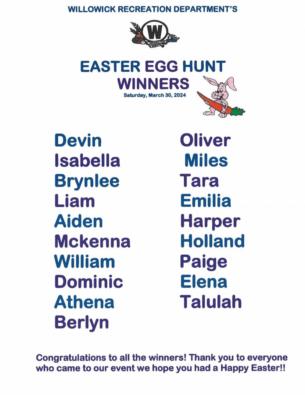 Easter Egg Hunt Winners! | Willowick Ohio